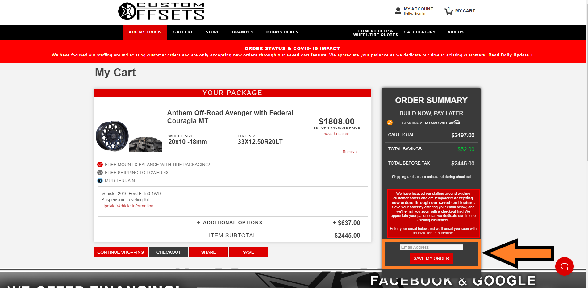 How to Save your Cart | Custom Offsets